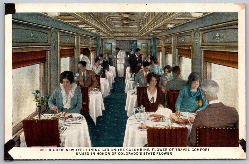 Colorado 1930s Postcard Columbine Train Dining Car Union Pacific ...