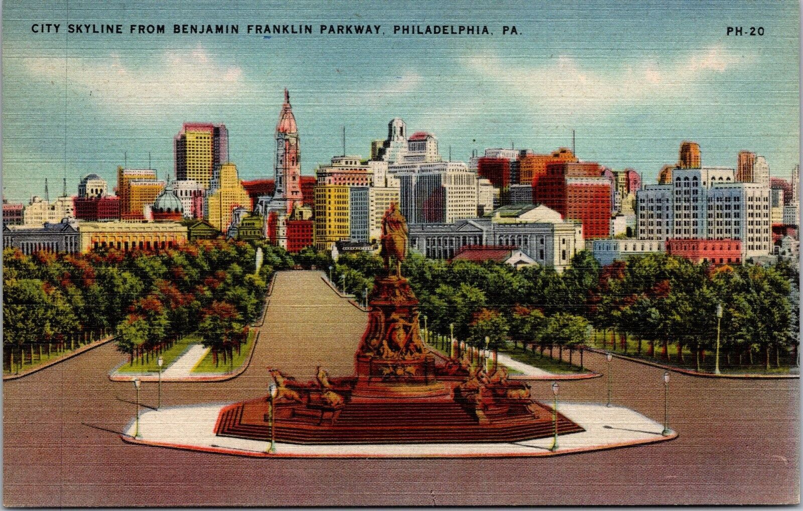 Vtg Philadelphia PA City Skyline from Benjamin Franklin Parkway 1940s ...
