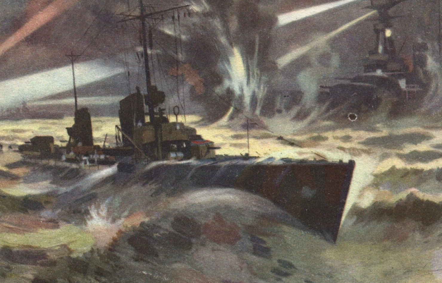 Rare German Navy Torpedo Boat Attacking English Postcard Rare Art ...