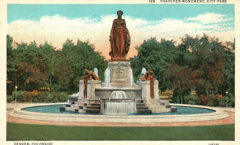 Vintage Postcard Thatcher Monument City Park Outdoor Statues Denver ...