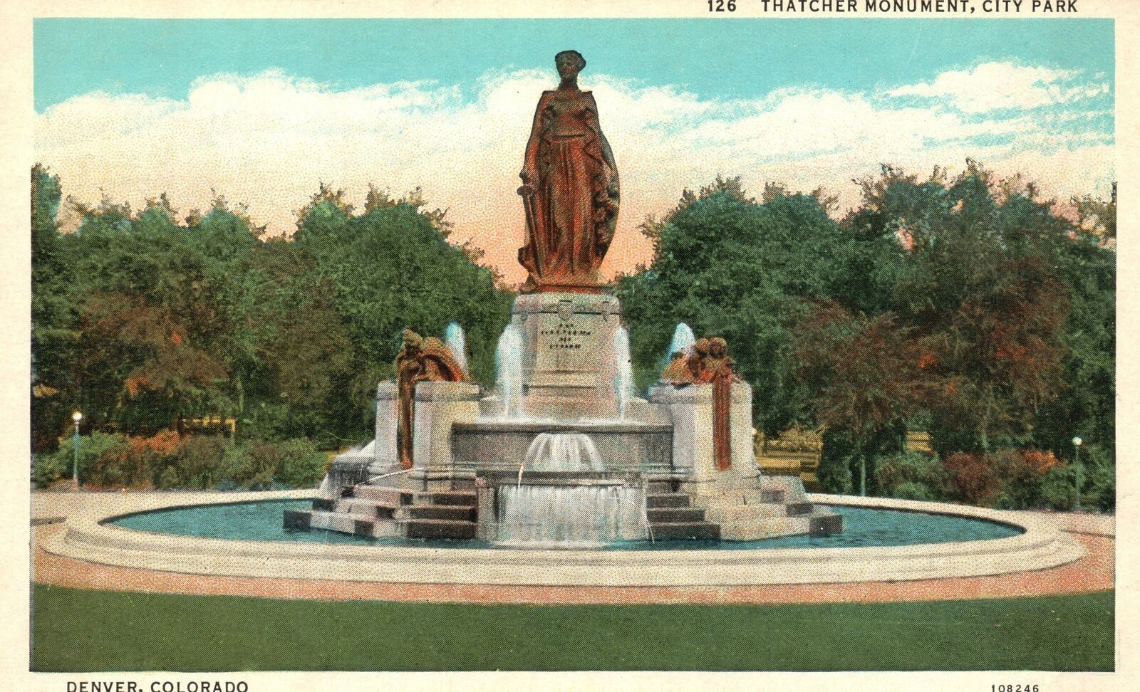 Vintage Postcard Thatcher Monument City Park Outdoor Statues Denver ...