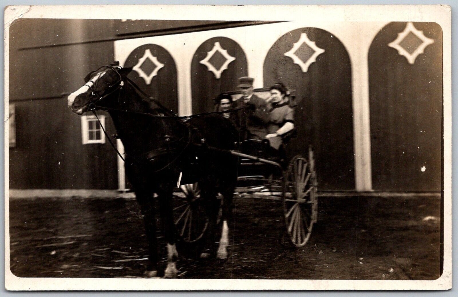 1910s RPPC Real Photo Postcard Man Two Women In Sulky Horse Barn ...