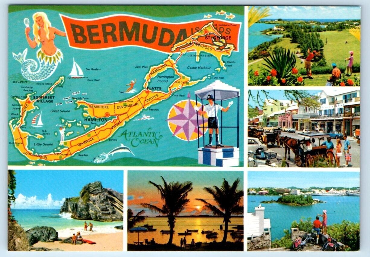 BERMUDA Illustrated Map multiview 4x6 Postcard | Latin & South America ...