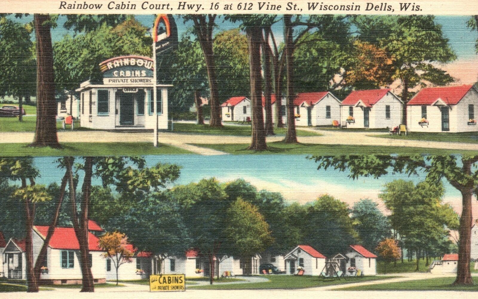 Vintage Postcard 1950 View of The Rainbow Cabin Court Wisconsin Dells ...