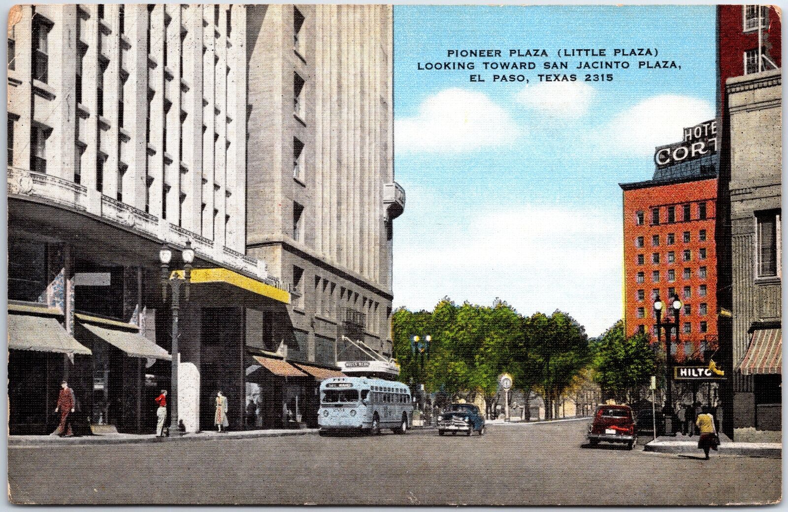 Vintage Postcard Street Scene at Pioneer Plaza at EL Paso Texas C. 1945 ...
