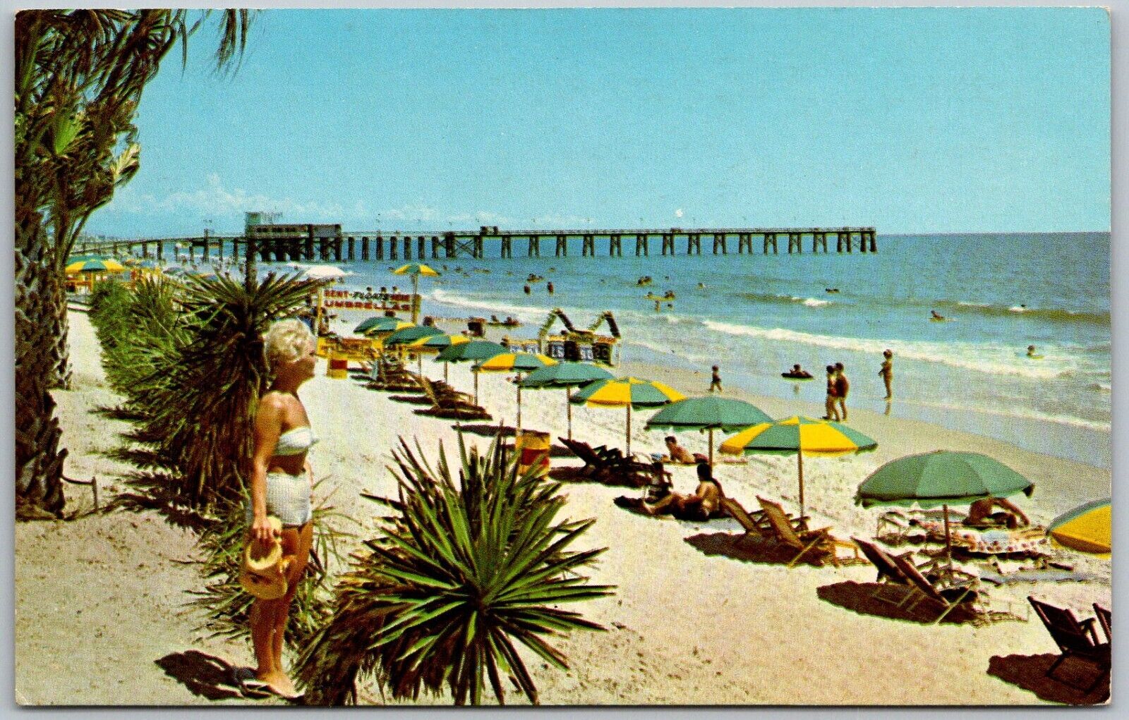 Myrtle Beach South Carolina 1960s Postcard Boardwalk Toward Ocean Plaza ...