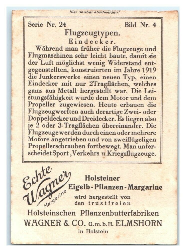 Monoplane, Types of Aircraft, Echte Wagner German Trade Card *VT31F ...