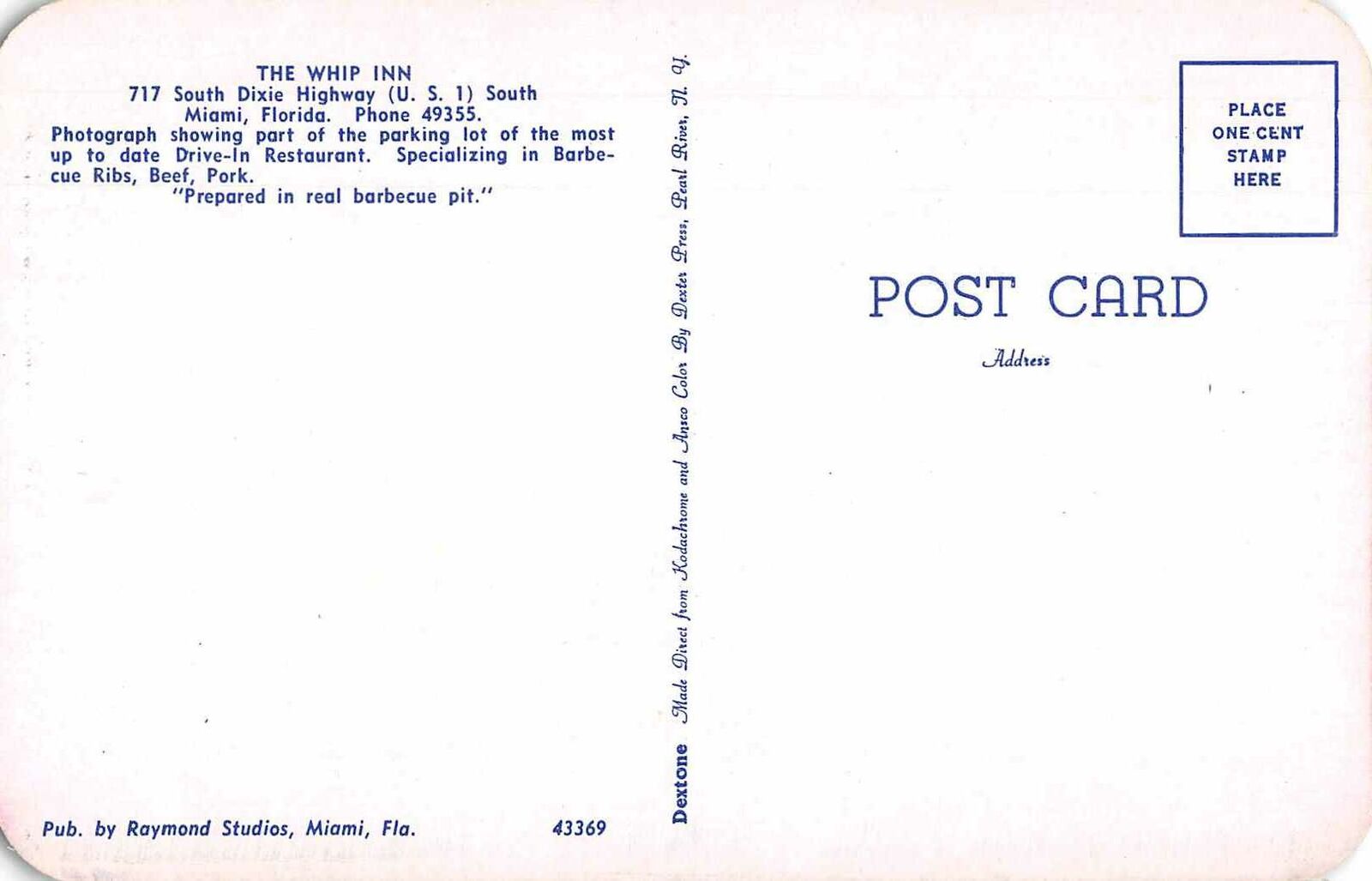 Miami Florida The Whip Inn Bar-B-Q Restaurant Vintage Postcard JE229950 ...