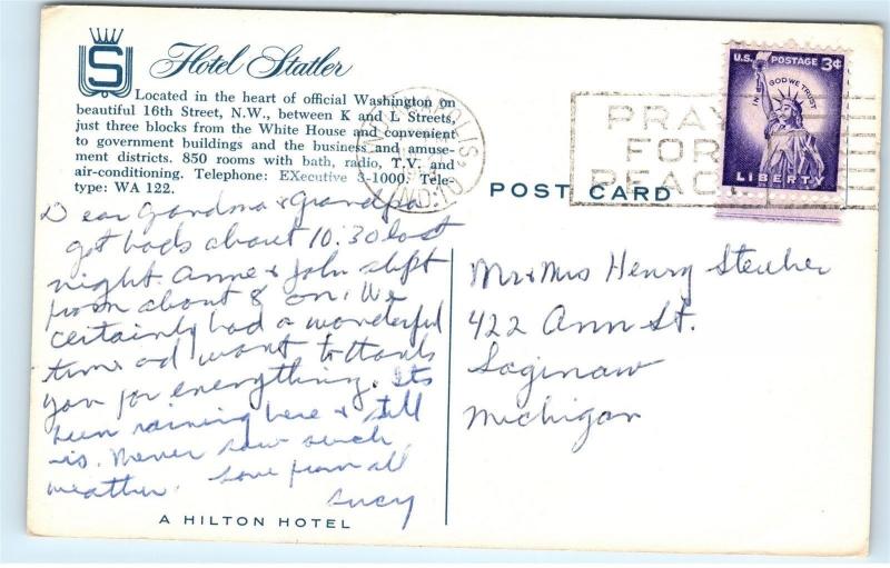 *1950s Hotel Statler Washington DC Artist Rendition Drawing Vintage ...