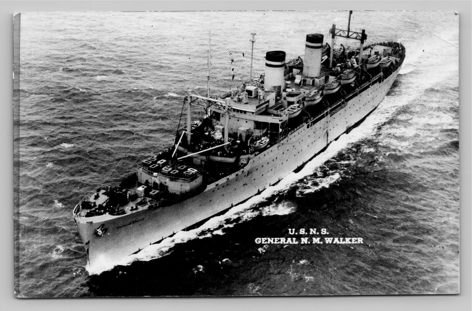 RPPC U.S.N.S. General N.M. Walker Naval Ship at Sea Air View VTG UNP ...