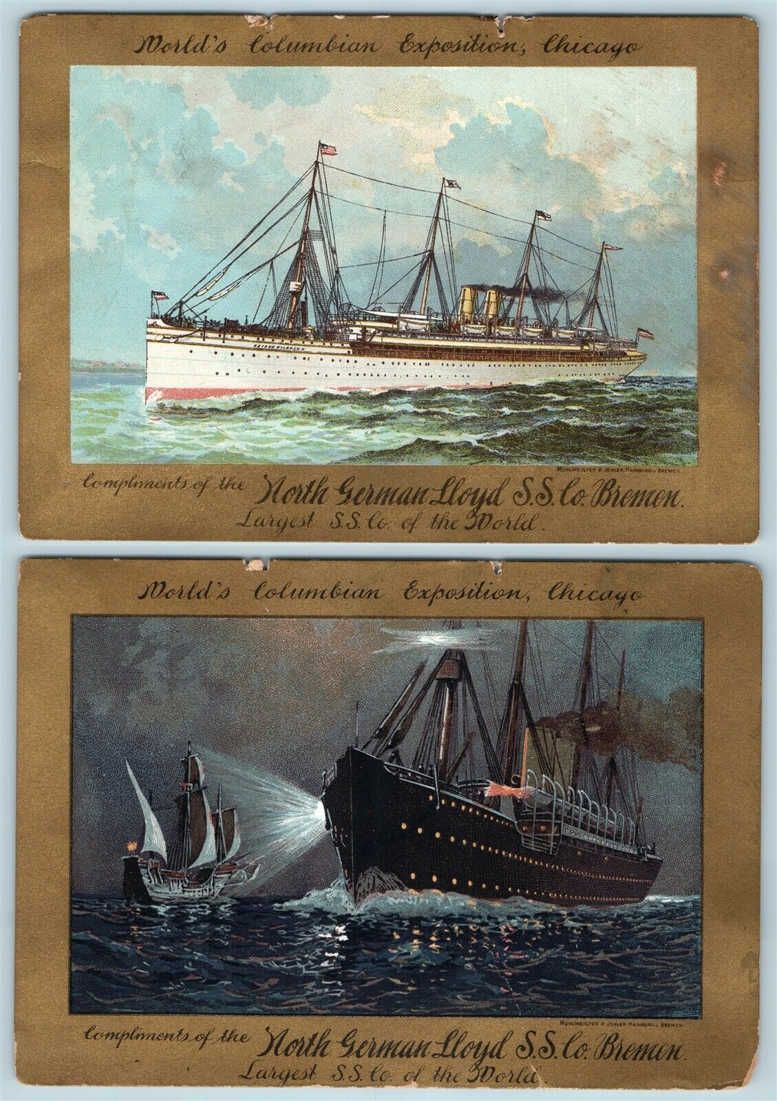 AD Cards North German Lloyd Bremen Steamship Company 1893 World's Fair ...