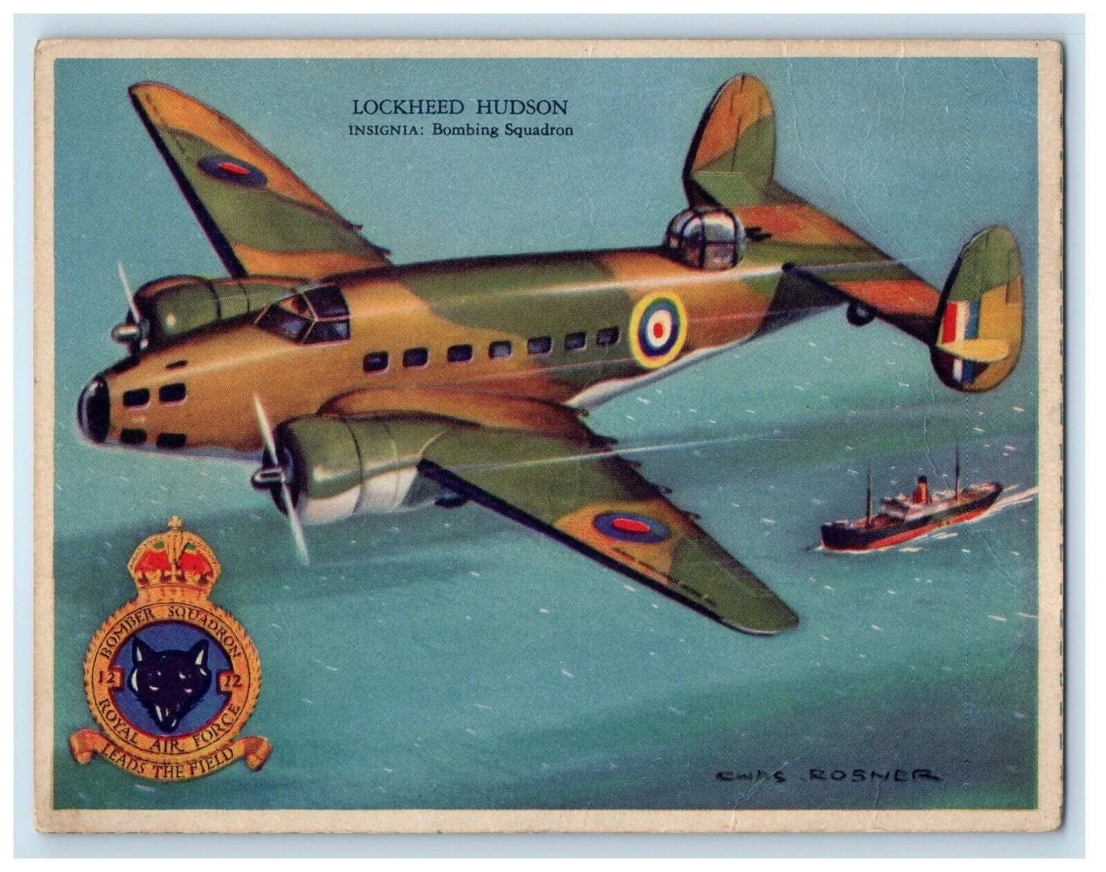 1943 WW2 Shea's Lockheed Hudson Model Airplane Diagram Advertising Card ...