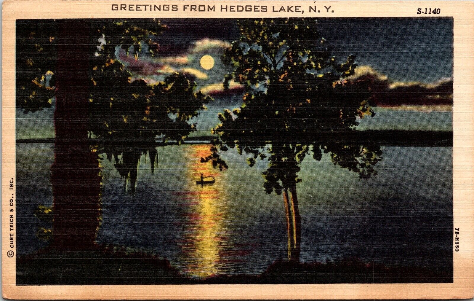 Greetings Hedges Lake New York Linen Moonlight 1953 Cancel Salem Cancel ...