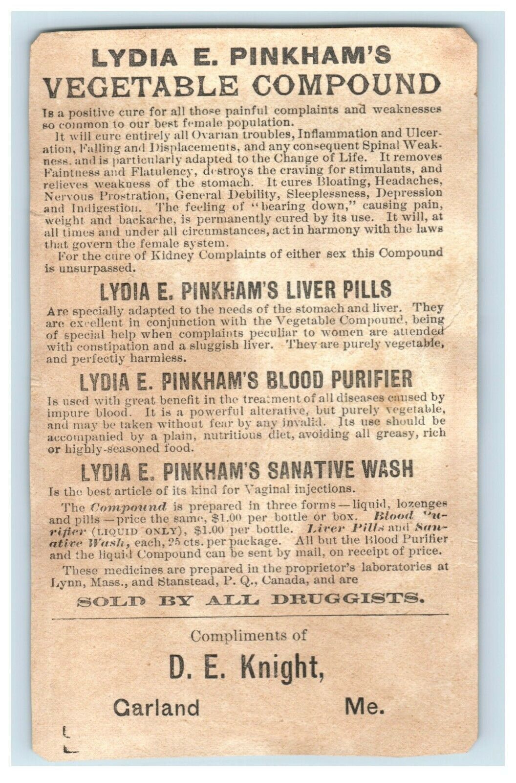 1880s Lydia E. Pinkham's Vegetable Compound Quack Medicine Lot Of 2 ...