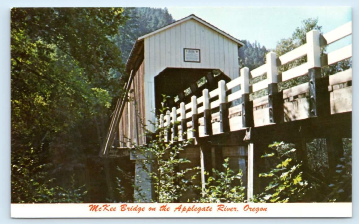 APPLEGATE RIVER, OR Oregon ~ McKEE COVERED BRIDGE c1960s Postcard ...