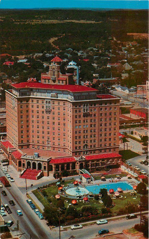 Aerial Baker Hotel 1950s Mineral Wells Texas Pool Dexter postcard 1963 ...