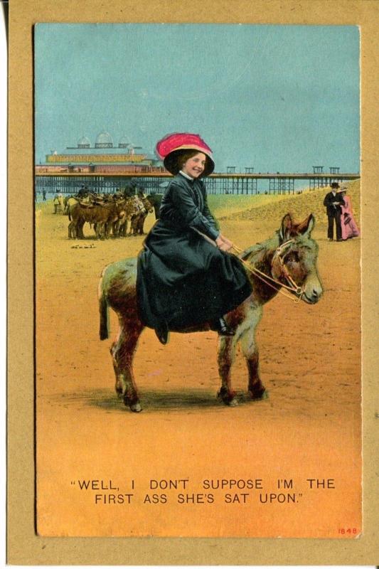 Victorian Woman Riding Donkey on Beach - Pier - Humor - 1900's Postcard ...
