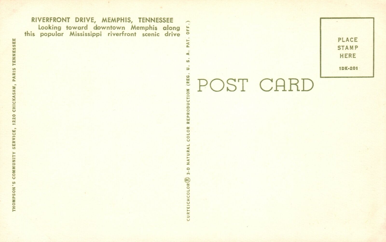 Vintage Postcard 1920's View of Riverfront Drive Memphis Tennessee TN ...