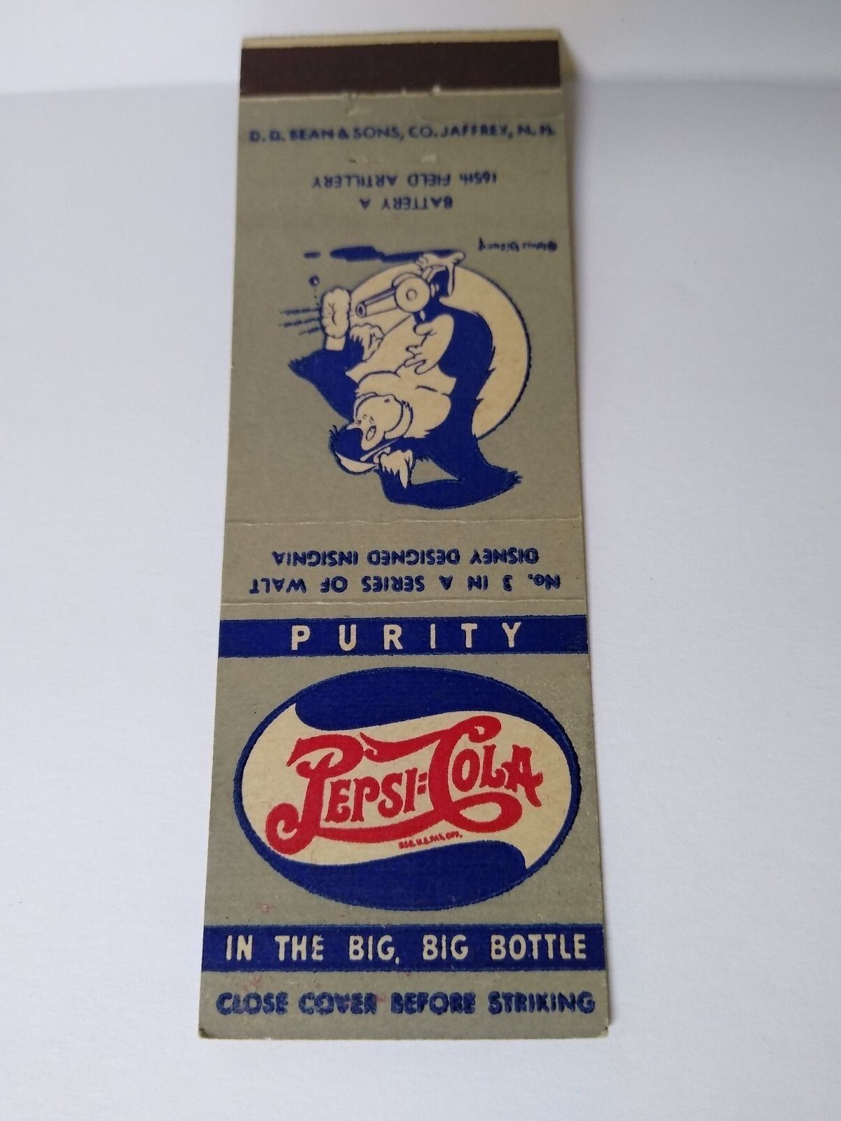 Pepsi Cola Matchbook Cover Walt Disney 1940's No 3 Monkey Ape Field ...