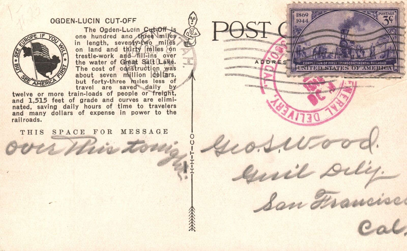 Vintage Postcard 1916 Moonlight On Great Salt Lake Ogden Lucin Cut Off ...