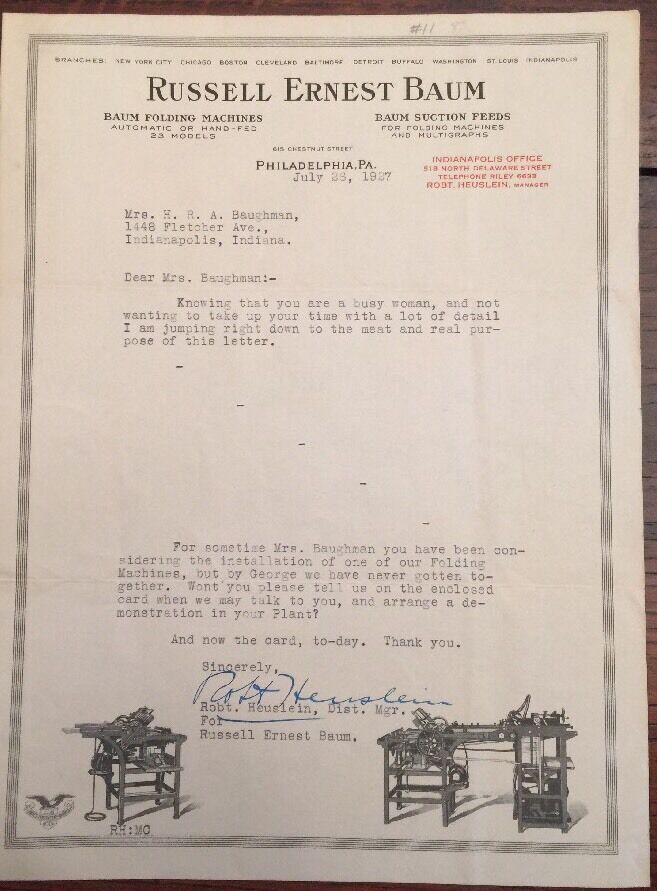 1927 RUSSELL ERNEST BAUM Baum Folding Machines PHILADELPHIA PA ...