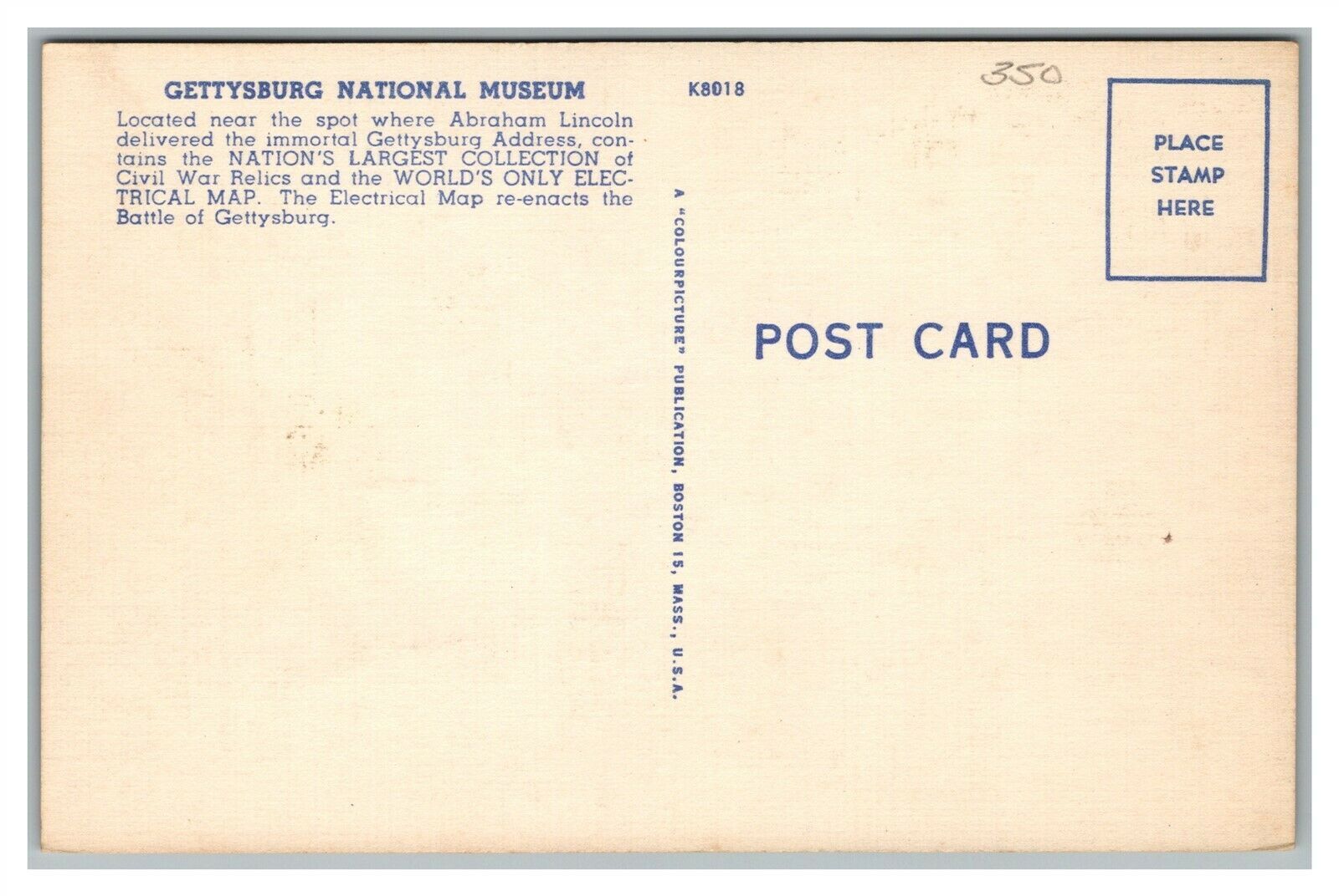 Postcard PA Gettysburg Battlefield National Museum Electrical Map ...