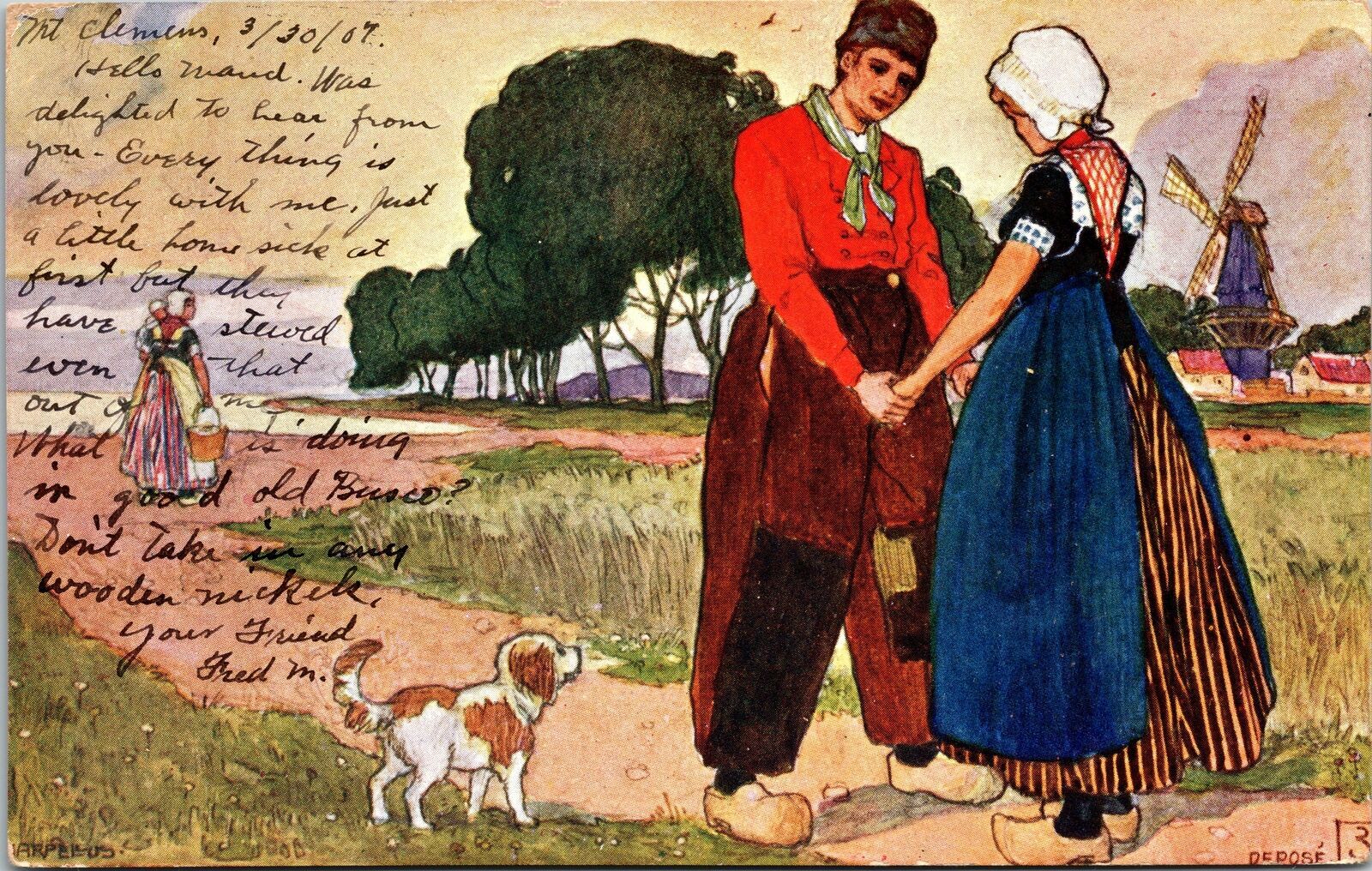 Vintage Postcard Young Dutch BOY & Girl Mailed Mount Clemens Michigan ...