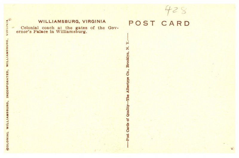 Virginia Williamsburg Colonial Coach at Gates of Governor's Palace ...