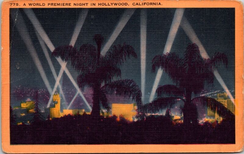 World Premiere Night Scene Flood Lights Palms Hollywood CA Linen ...