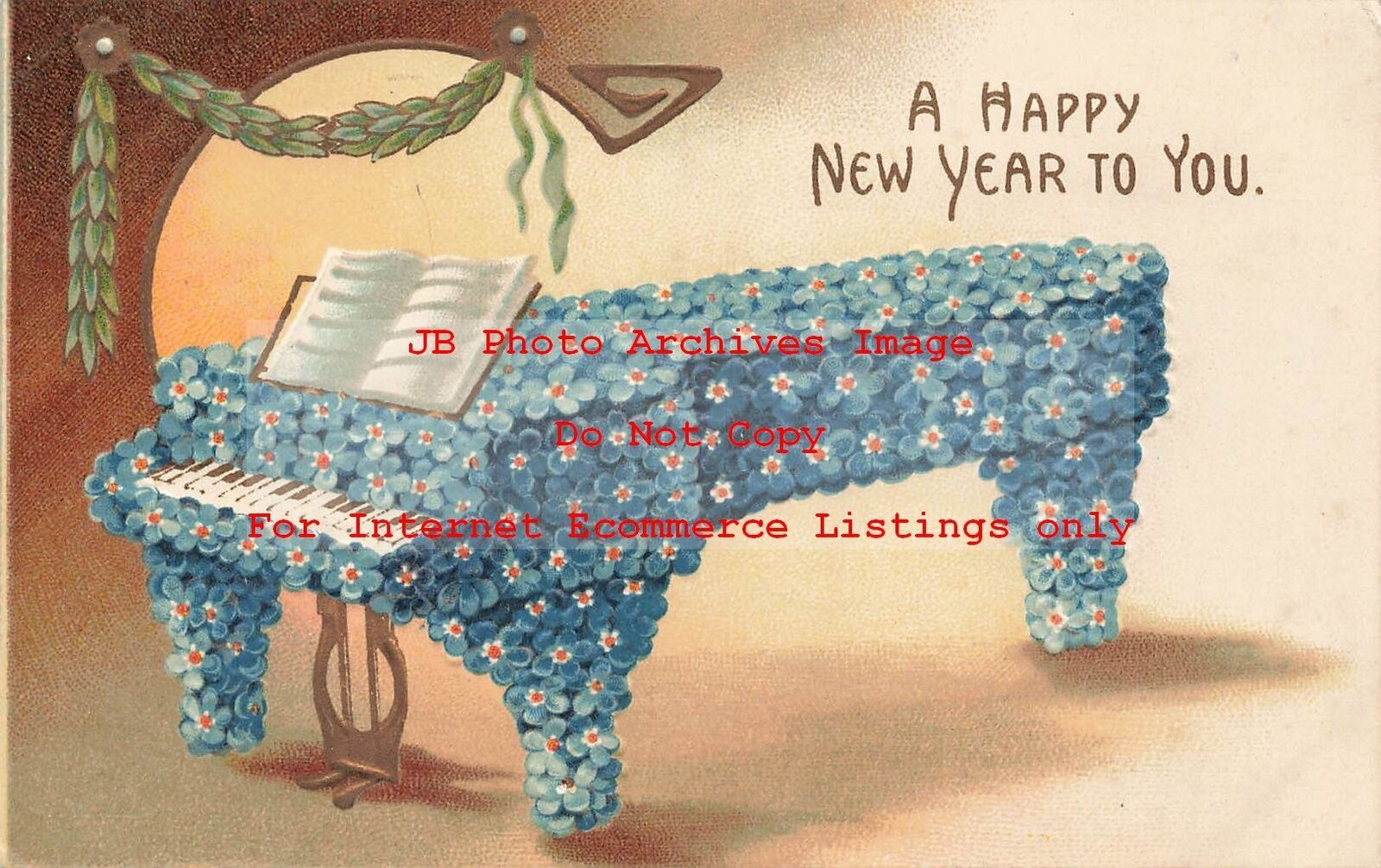 New Year, IAP No 816-1, Piano Covered with Forget Me Not Flowers, 1908 ...