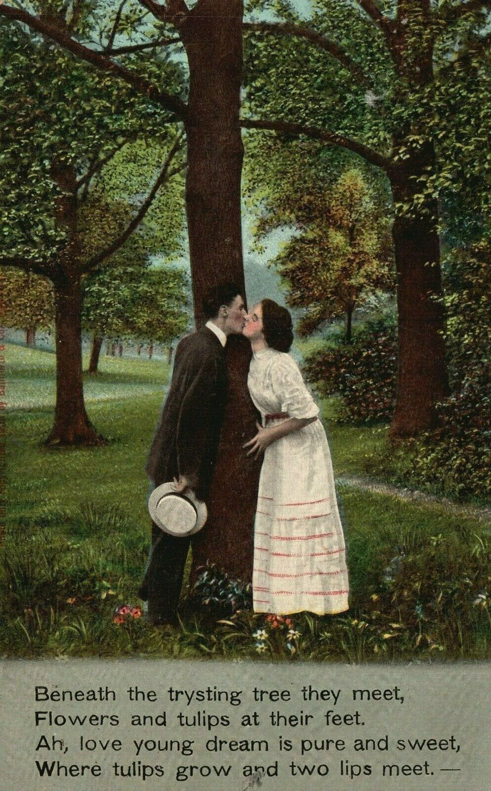 Vintage Postcard 1909 Couple Kissing Under Tree Beneath Trysting Tree ...