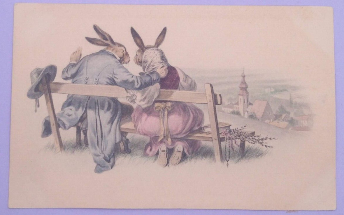 Anthropomophic Dressed Rabbits Look At City Vintage Easter Postcard M M ...