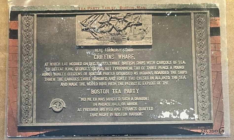 Vintage Unused Postcard - Boston TEA Party Tablet, Mass. - Card HAS ...