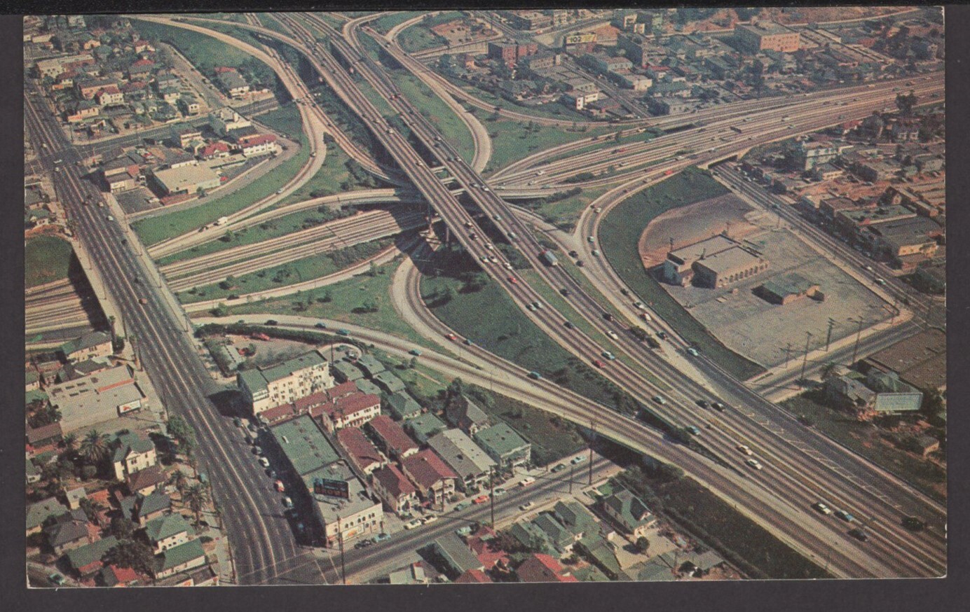 California Aerial View of LOS ANGELES Freeway System showing downtown ...