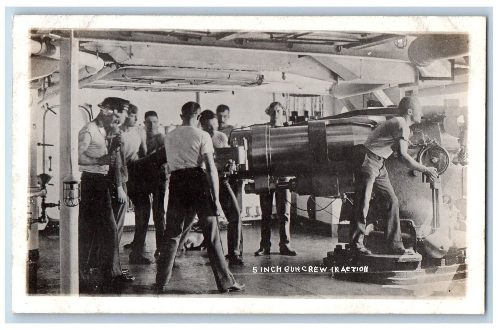 5 Inch Gun Crew In Action Postcard RPPC Photo US Navy WWI c1910's ...