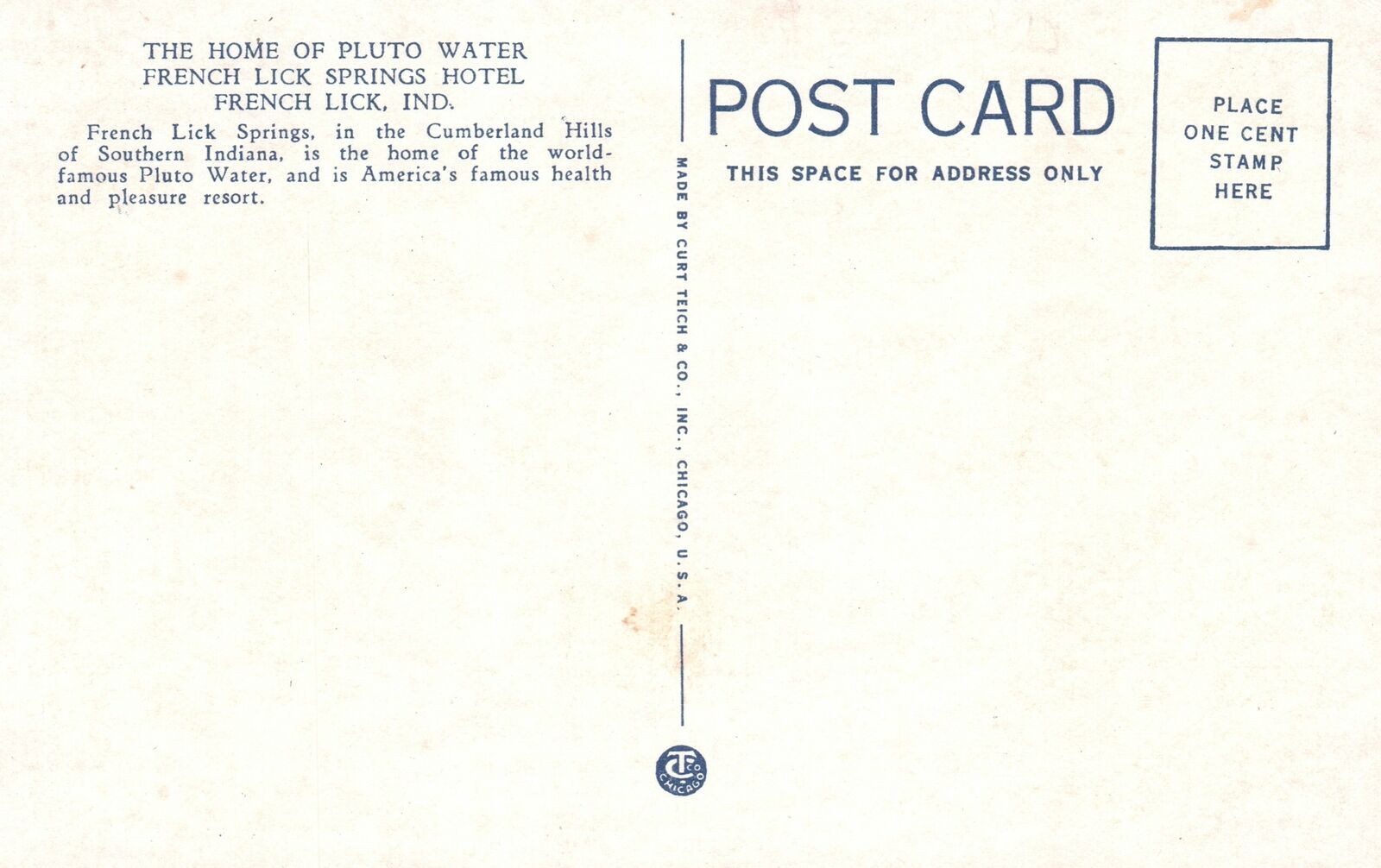 ?Vintage Postcard 1920's The Famous Pluto Springs French Lick Springs ...