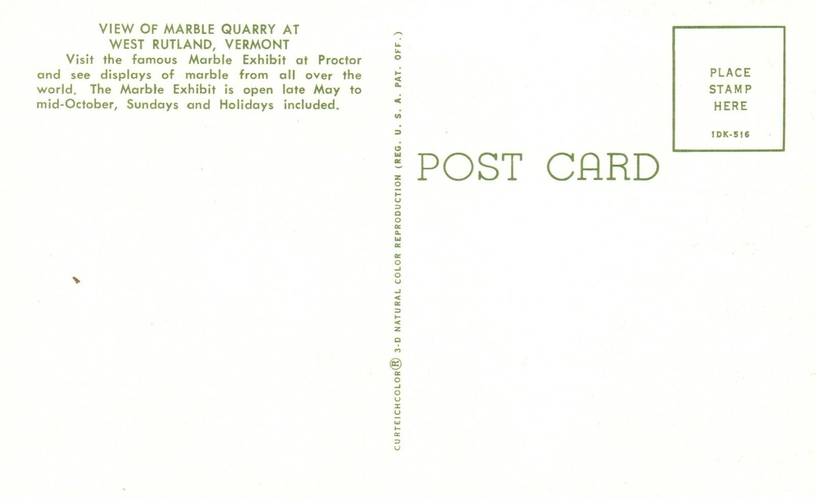 Vintage Postcard Marble Quarry View Proctor Exhibit West Rutland ...