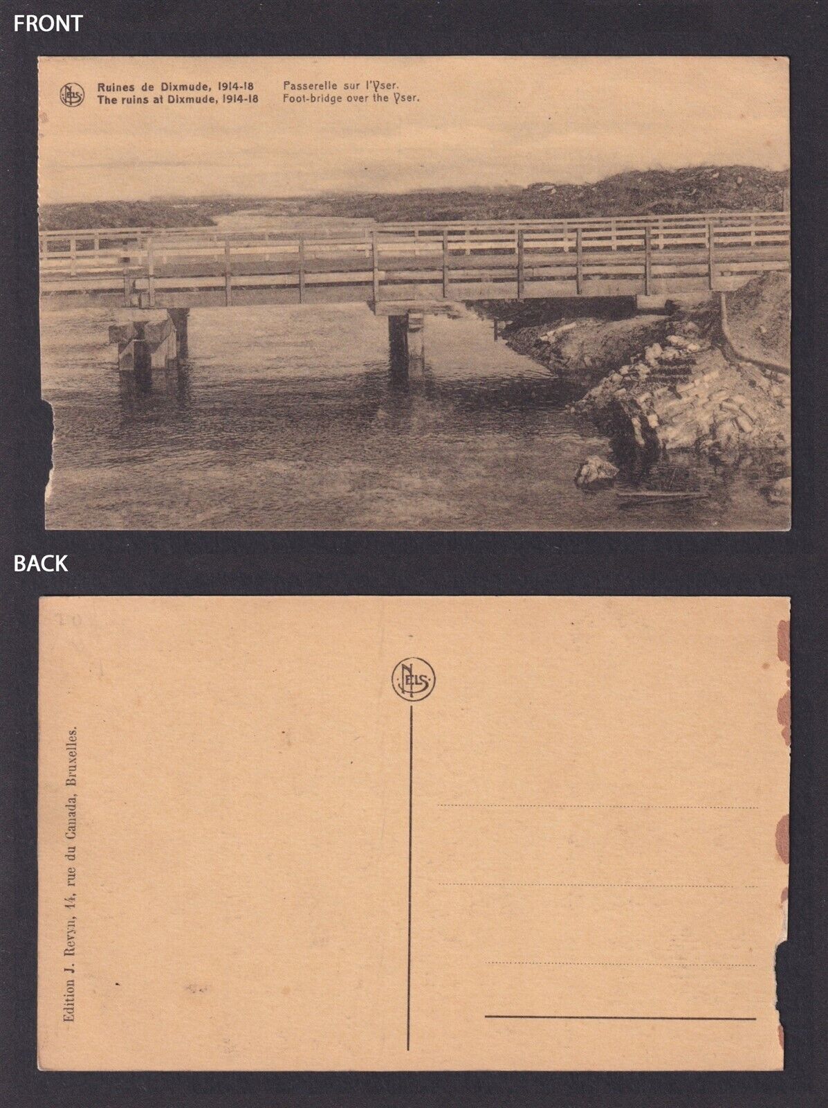 BELGIUM, Postcard, Dixmude, Foot-bridge over the Vser, WWI, Posted ...