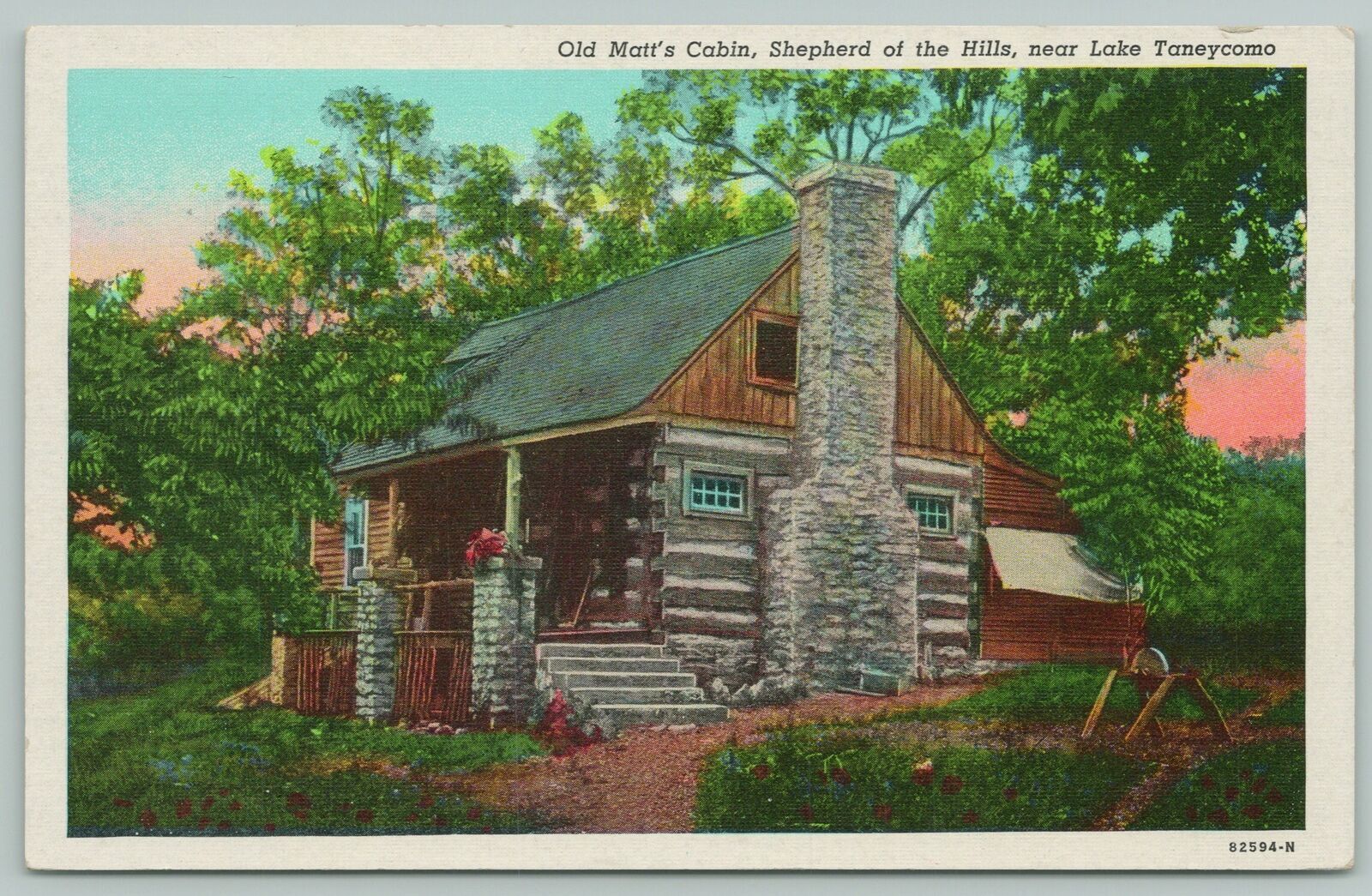 Branson Missouri~Old Matt's Cabin Lake Taneycomo~1940s Linen Postcard ...
