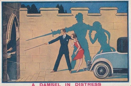 A Damsel In Distress Swashbuckling Silhouette Sword Fighting Old Comic ...