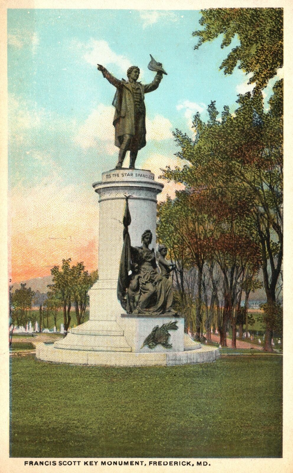 Vintage Postcard 1920's View of Francis Scott Key Monument Frederick ...