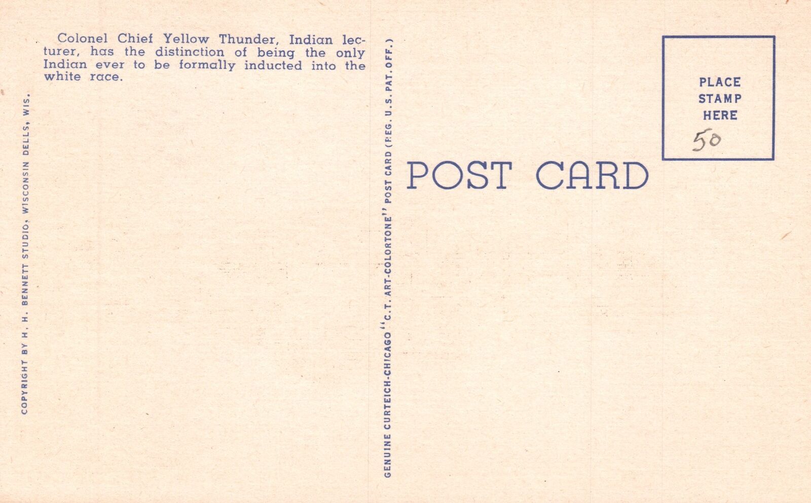 Vintage Postcard Chief Yellow Thunder Wisconsin Dells Traditional ...