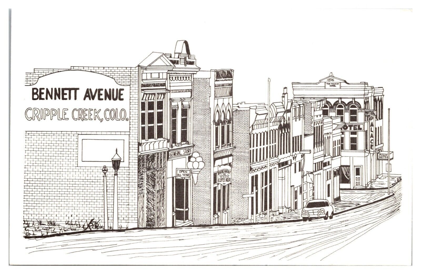Vintage Line Drawing, Bennett Avenue/Main St, Cripple Creek, CO ...