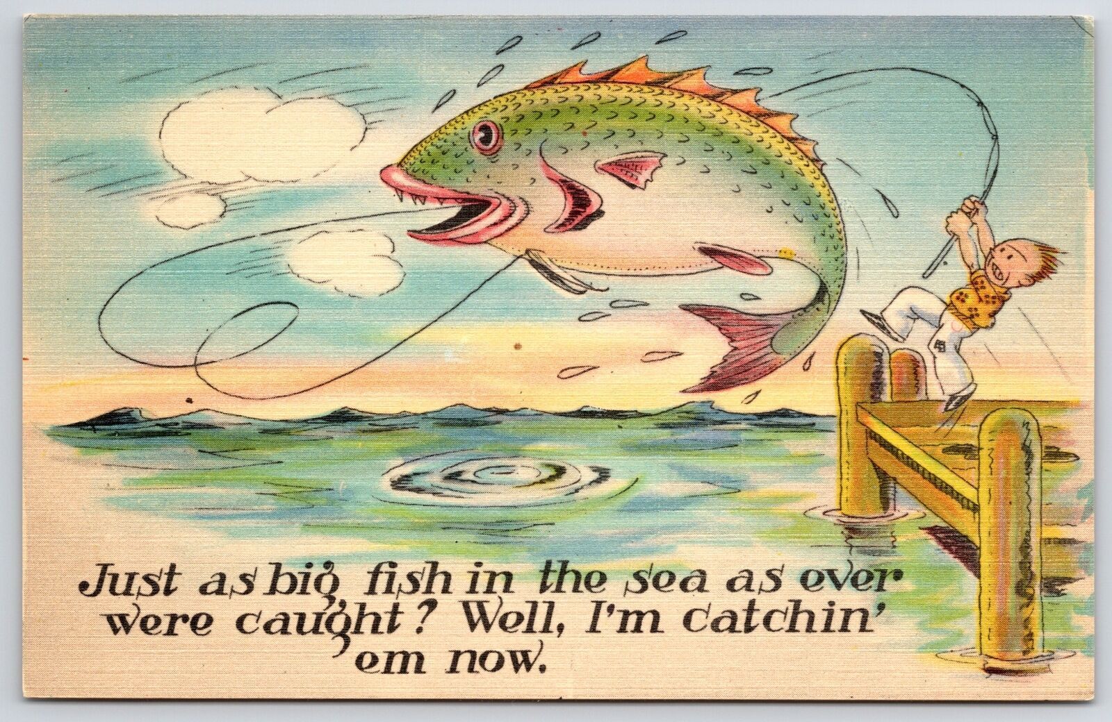 Little Boy Catching A Big Fish "Well I'm Catchin' Em Now" Comic ...