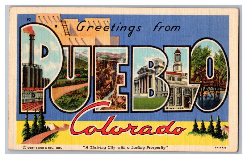 Greetings From PUEBLO Colorado LARGE Letter c1943 Postcard | United ...
