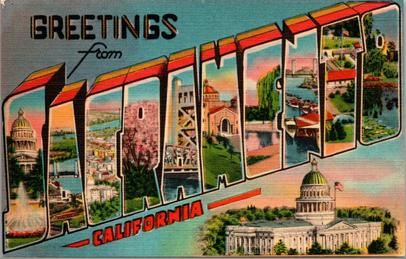 Vtg Large Letter Greetings From Sacramento California CA Linen Postcard ...