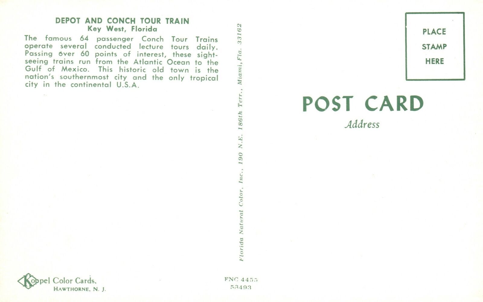 Vintage Postcard Depot And Conch Tour Train Historic Old Town Key West ...