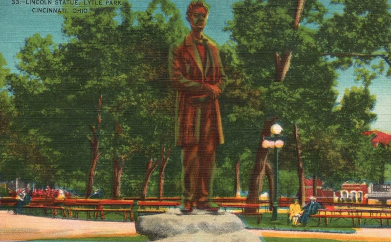 Vintage Postcard Lincoln Statue Monument Lytle Park Cincinnati Ohio OH ...