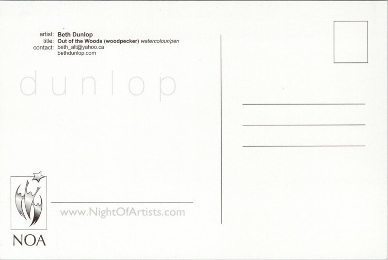 Beth Dunlop Art 'Out Of The Woods' Woodpecker NOA Unused Postcard C5 ...