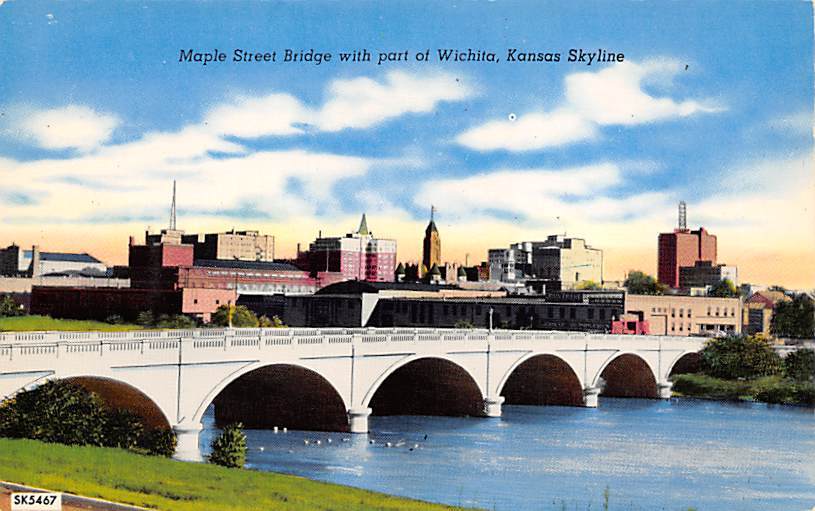 Maple Street bridge with part of skyline Wichita Kansas | United States ...